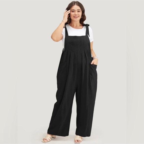 BloomChic | Pants & Jumpsuits | Bloomchic Solid Pleated Detail Pocket Knotted Shoulder Overall ...
